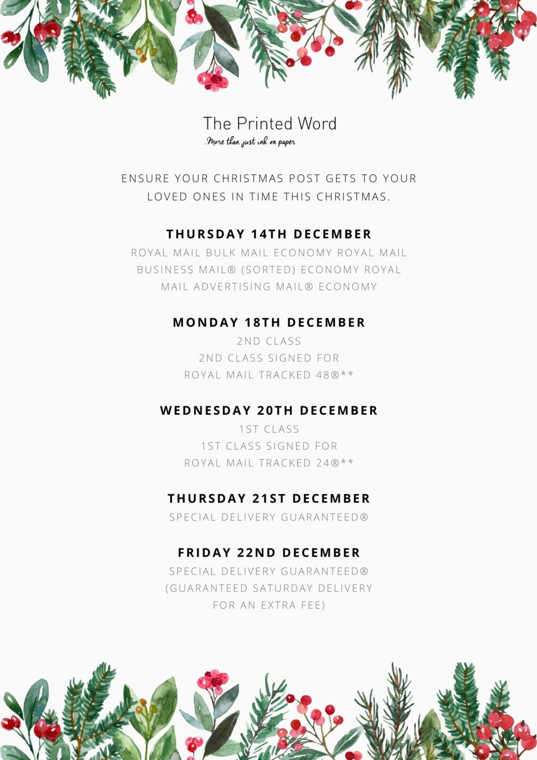 Christmas Posting Dates 2023 - The Printed Word